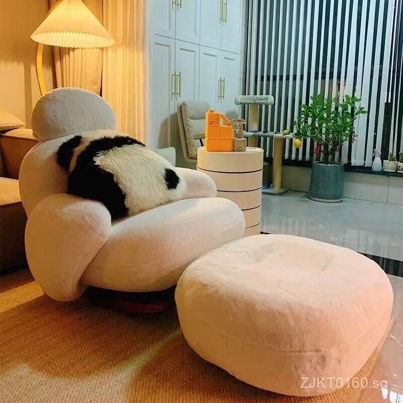 Plush Leisure Reclining Sleeping Cream Single Chair Big White Balcony ...