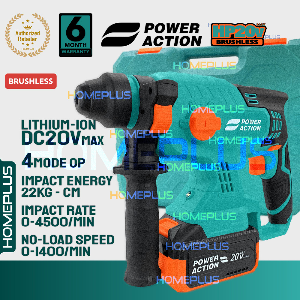 Homeplus Power Action BRH20 20V Cordless Rotary Hammer Drill Concrete ...