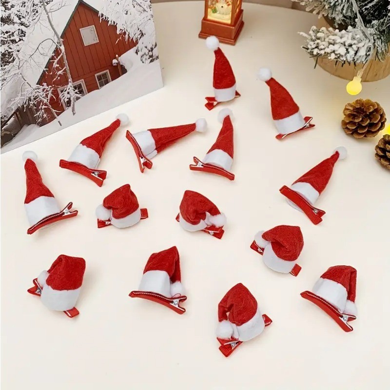Christmas Xmas Hat Hair Clips Santa Cap Duckbill Clips Cute Mini Hat ...
