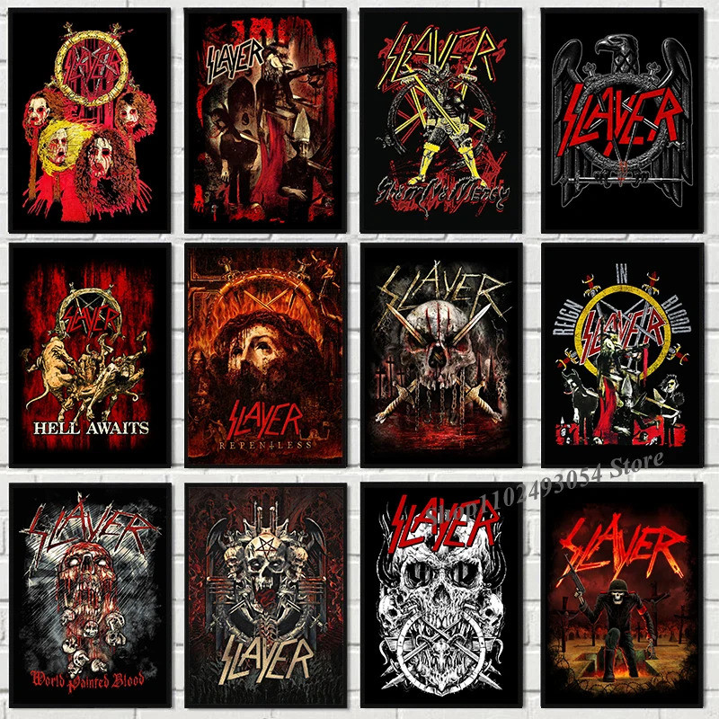 Slayer heavy metal rock band album poster wall art canvas painting ...