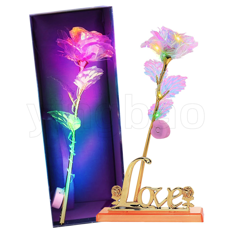 3 in 1 Glowing Rose Artificial flower With Love Base & Handly Box LED ...