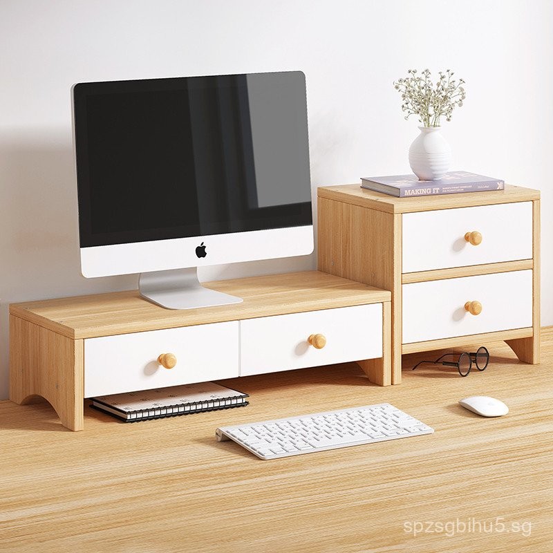 Desktop Computer Riser Office Desk with Drawer Storage Rack Monitor ...