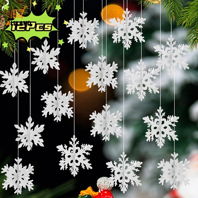 12 Pcs/ Kit Romantic Christmas Paper Snowflakes Pendant - DIY Xmas ...