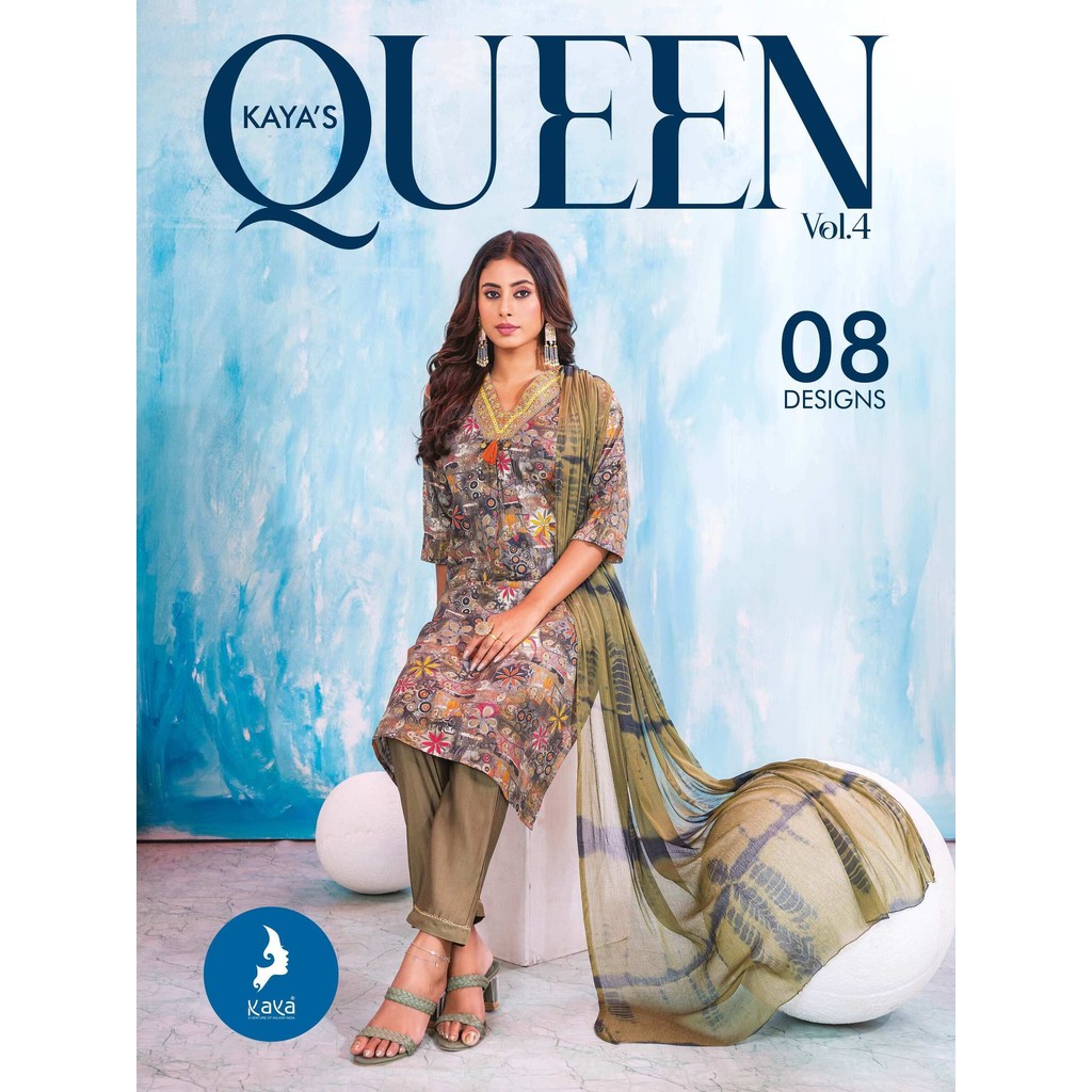 Kaya Queen Vol4 Chanderi Model Kurti Pant With Dupatta Collection ...