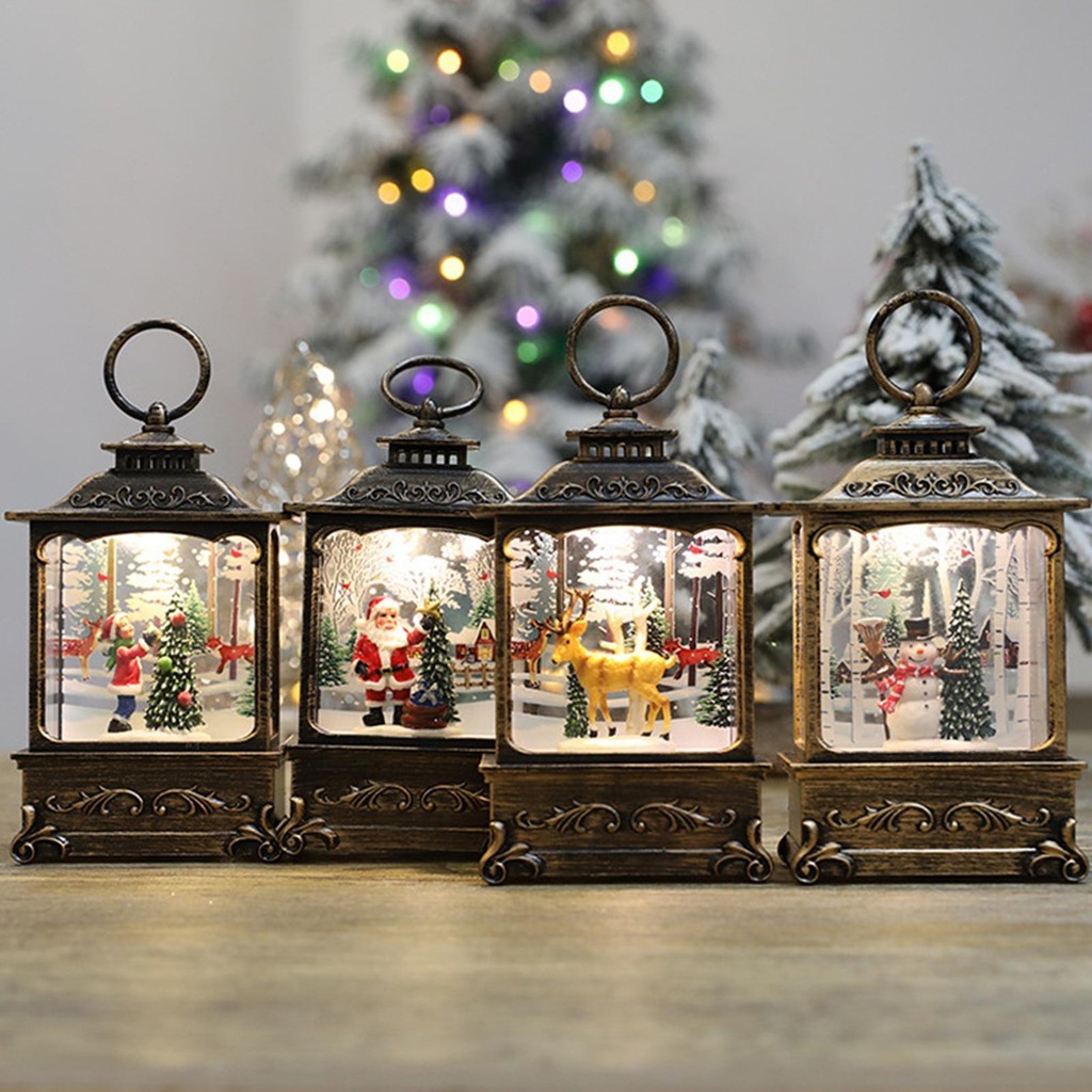 Christmas Snow Globe Lantern Rotating Christmas Snowglobes Lights ...