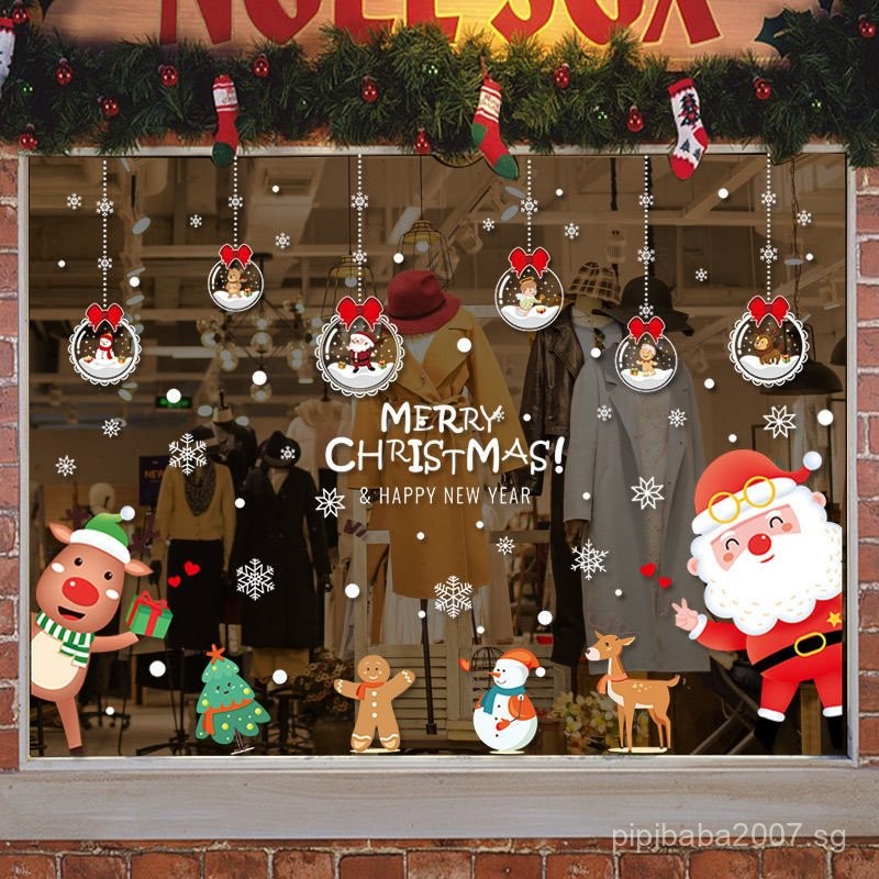 Christmas Decorative Showcase Door Glass Stickers Supermarket ...