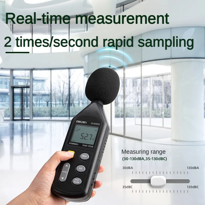 Deli hand-held digital sound level meter noise tester sound detector 30 ...