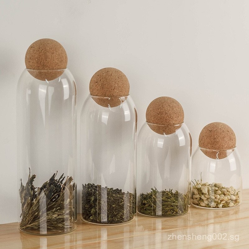 Spherical Cork Stopper Transparent Glass Jar Ball Stopper Tea Leaf ...