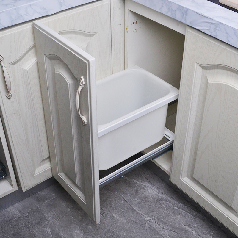 Kitchen Pull-out Trash Can Cabinet with Door Rice Bin Built-in Embedded ...