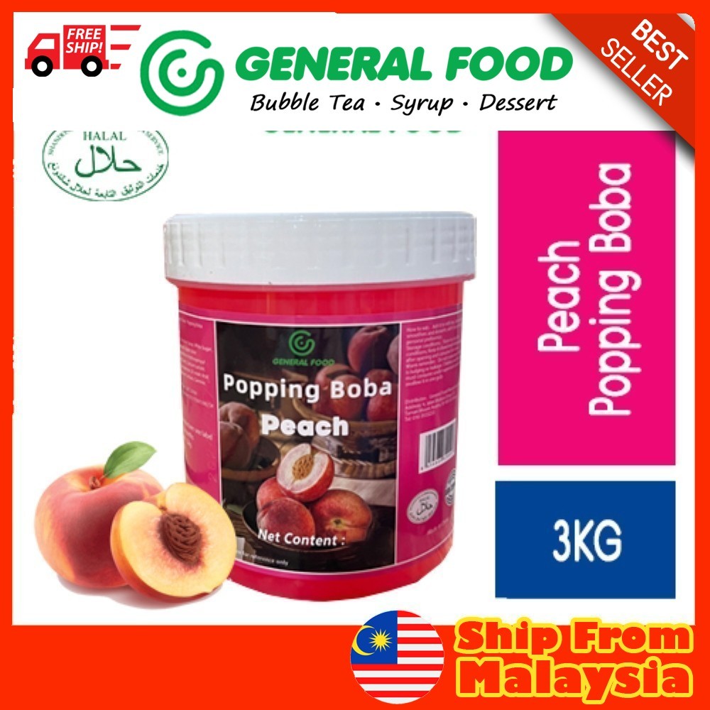 HALAL Peach popping Boba (3kg) 爆爆珠 - Boba | Dessert | Instant Topping ...