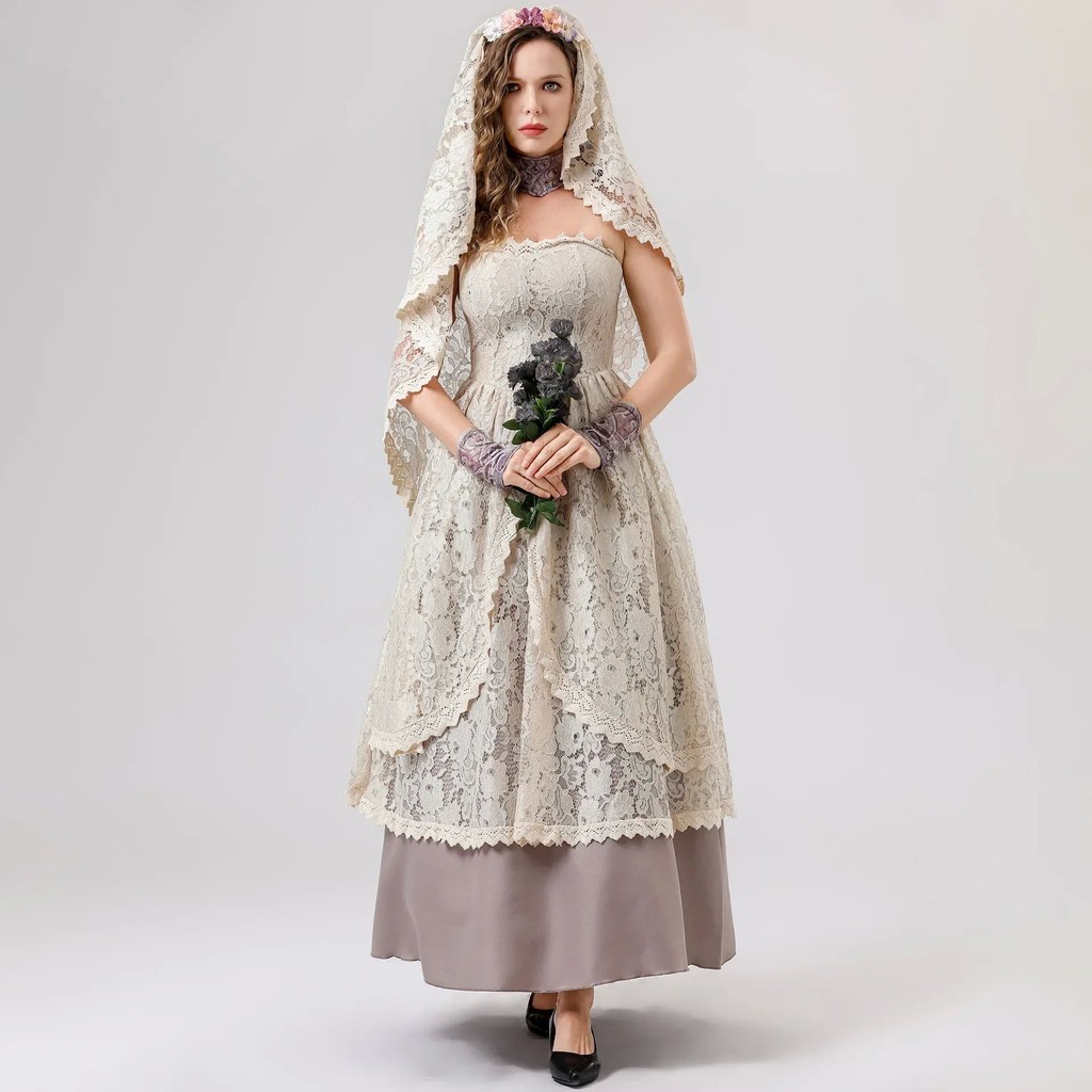 Halloween Adult Ghost Bride Cosplay Costume Lace Ghost Corpse Bride ...
