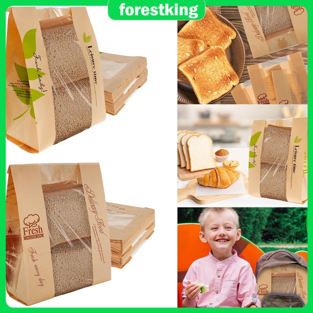 50Pcs Bread Bags with Stickers Waterproof Oil Resistant Paper Bakery ...