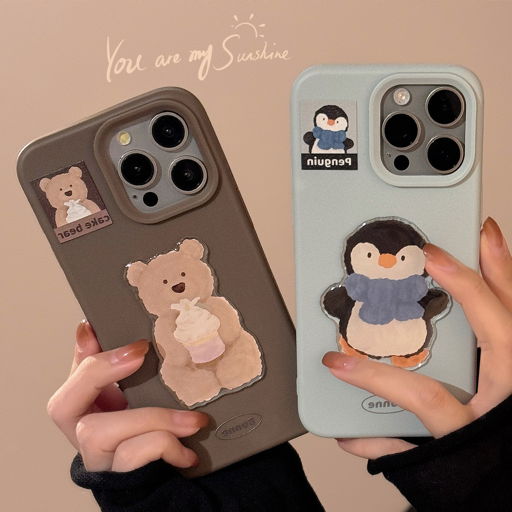 Big hole cute three-dimensional little bear penguin protective phone ...