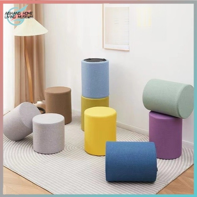 Cushion stool foot stool fabric round stool dressing stool living room ...