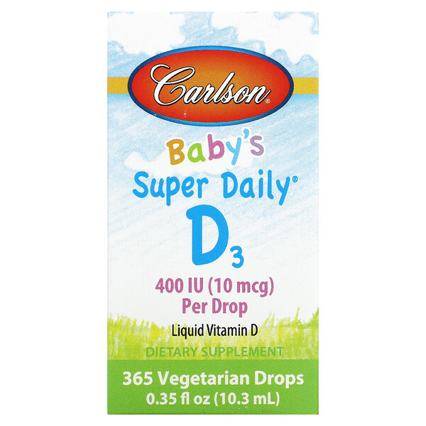 Carlson, Baby's Super Daily D3, 10 mcg (400 IU), 0.35 fl oz (10.3 ml ...
