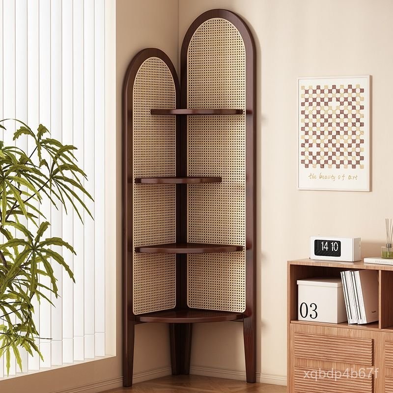 Contact seller]Retro Solid Wood Triangle Corner Cabinet Rattan Living ...