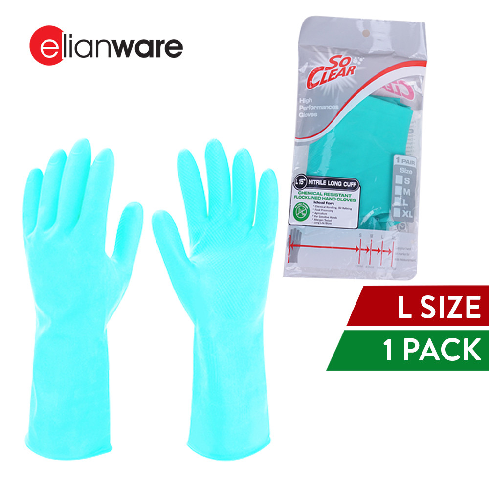 Elianware x Soclear Chemical Resistant Nitrile Glove Long Cuff Getah ...