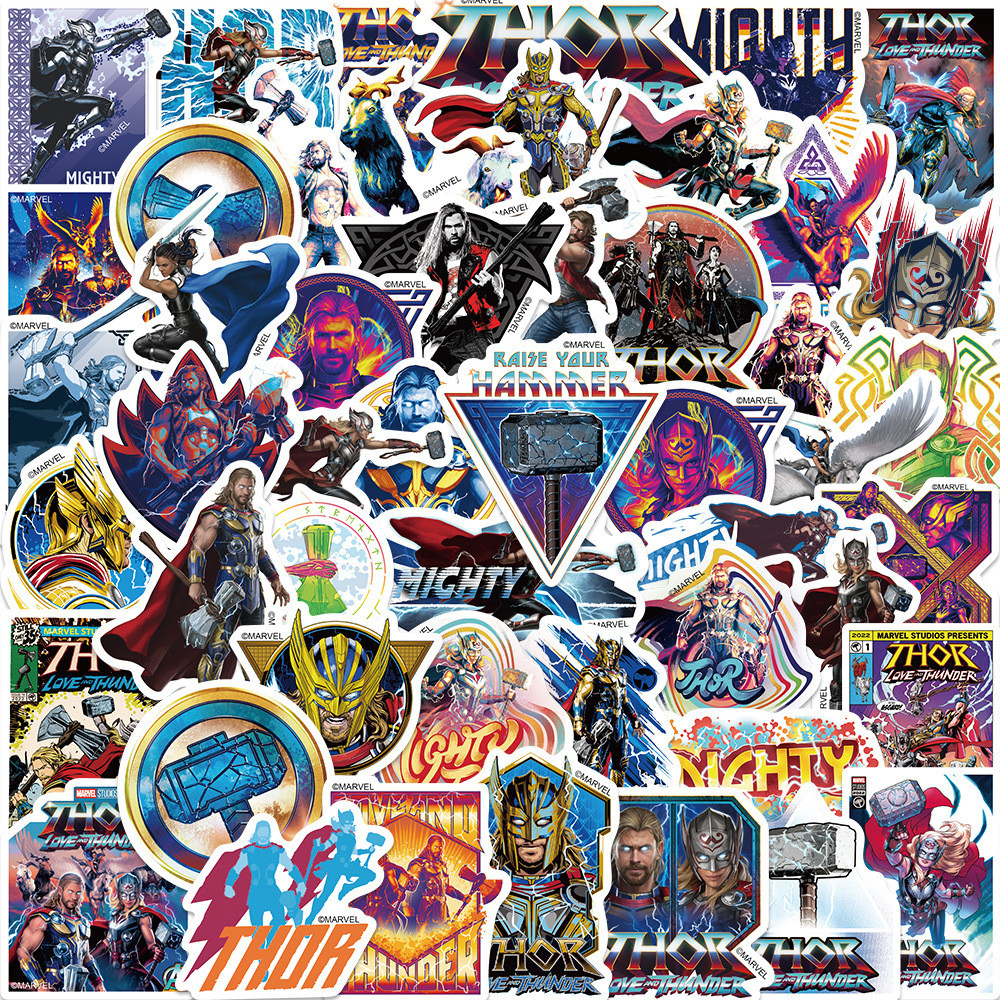 (Authorized) 50 pcs Marvel Superhero Thor Waterproof PVC Stickers ...