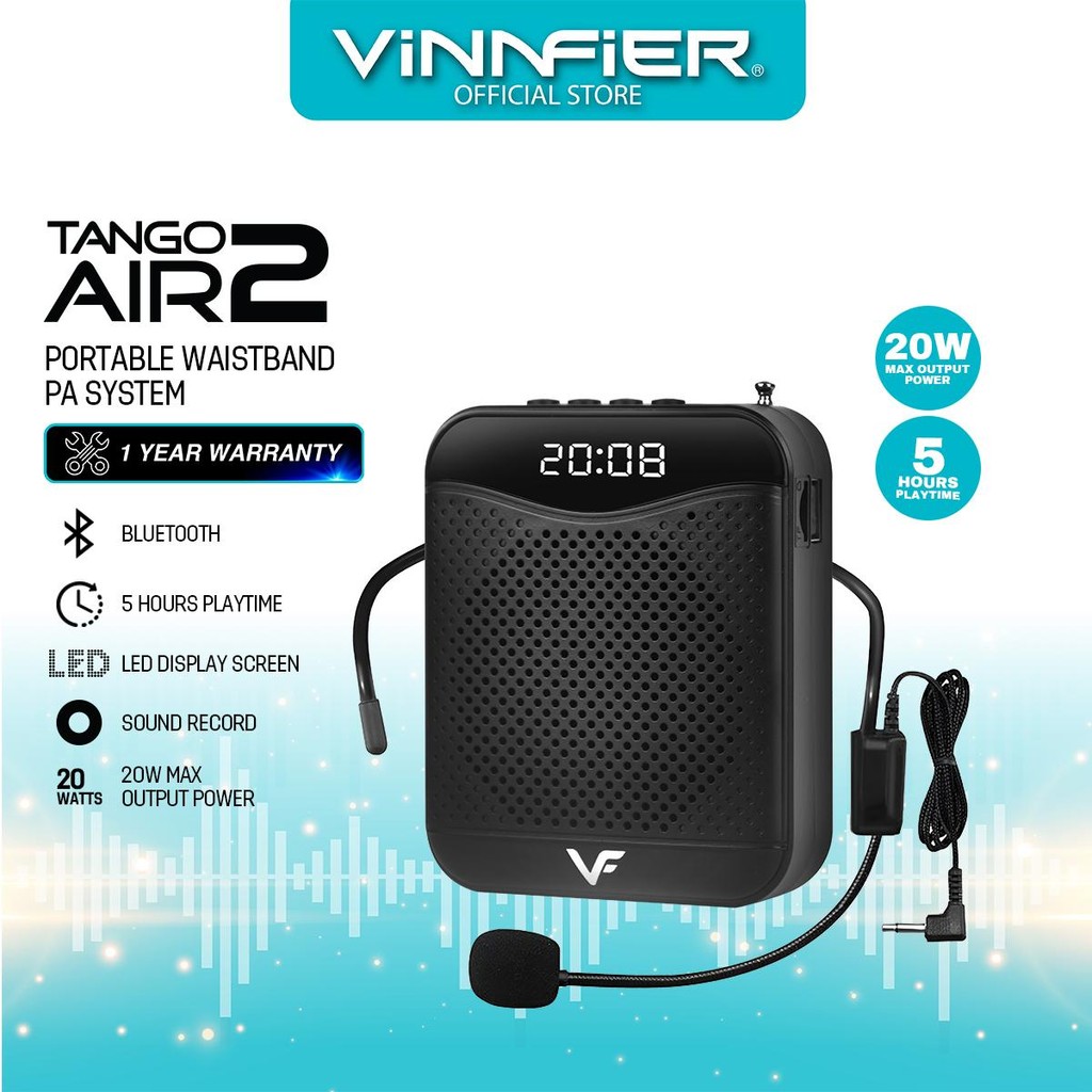 VINNFIER Tango Air 2 Portable Loud Speaker 20W Mini Voice Amplifier with Wired Microphone ...