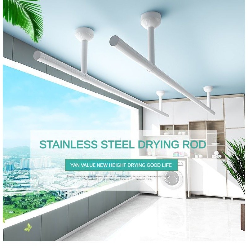 White Balcony Fixed Clothes Rod Stainless Steel Top-Mounted Clothes ...