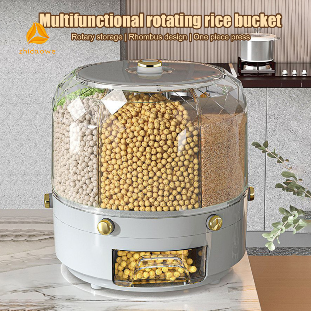 zhidaowe Transparent Grain Container Rice Storage Jar Capacity Rotating ...