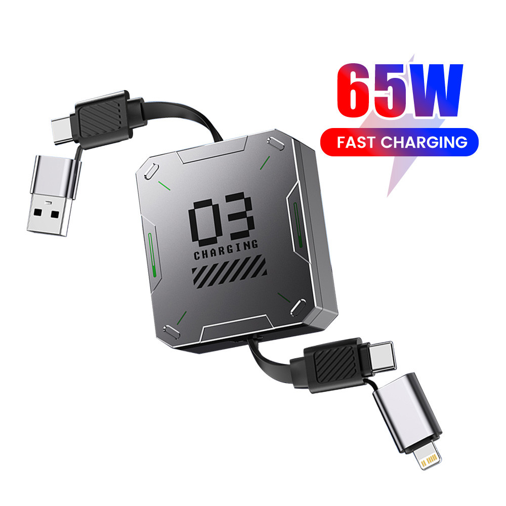 Twitch 65W 2 in 2 Multi-functional Retractable USB/Type C to Type/lOS ...
