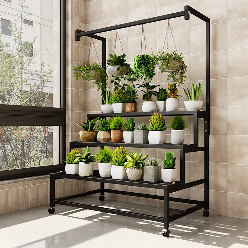 [48H Shipping] Wrought Iron Balcony Flower Stand Floor Multi-layer Step ...