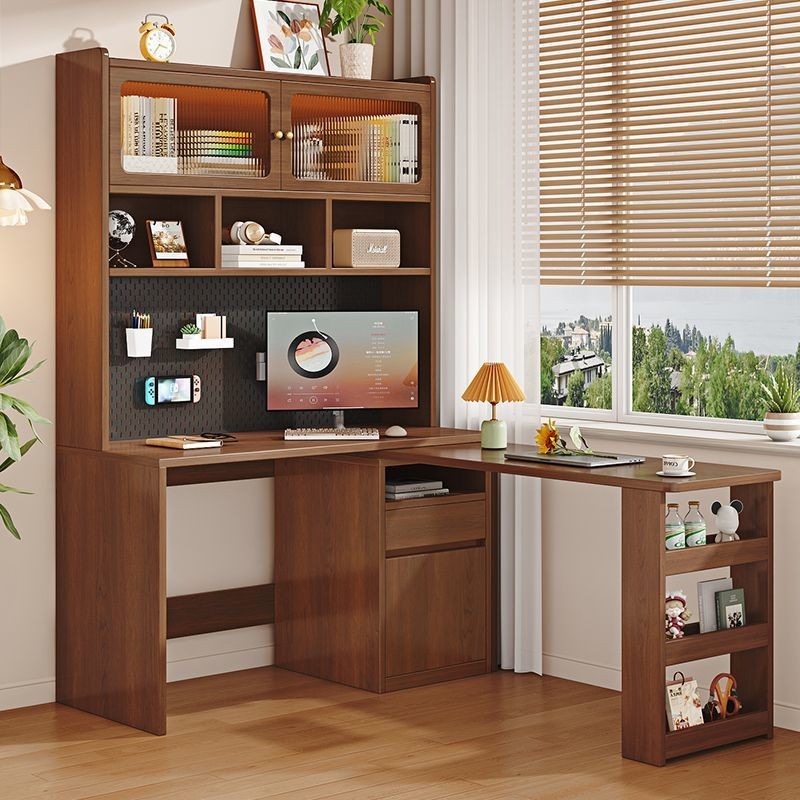 Study Table Solid Wood Desk Bookshelf Integrated Corner Desk Cabinet ...