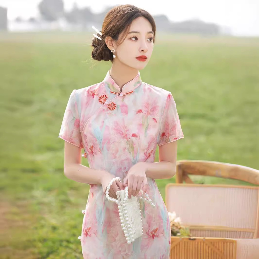 Women Chinese Style Pink Cheongsam Vintage Slim S To XXL Female Short ...