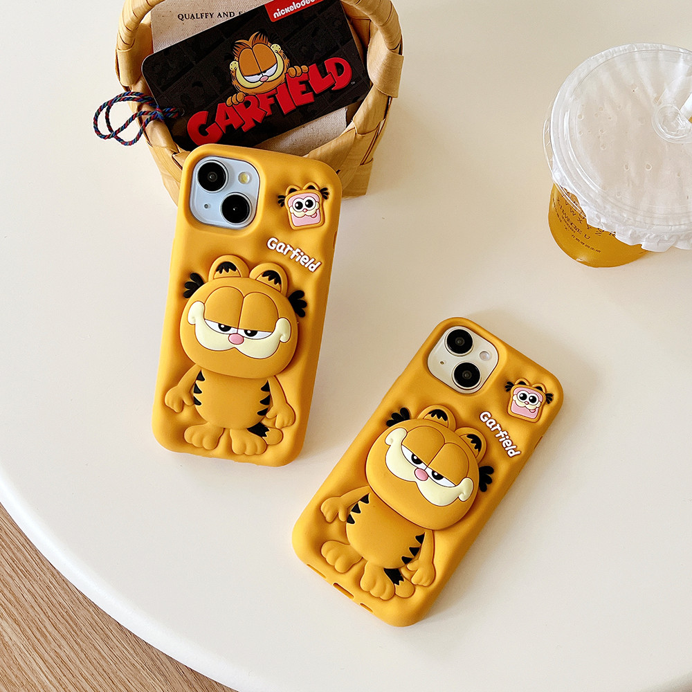 Funny Garfield Cat Cover With Stand Holder Soft Silicone Case for ...