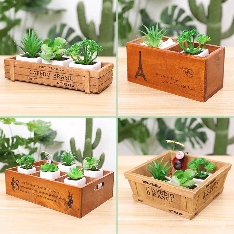 Wooden Vintage Flowerpot Succulent Planting Small Wooden Box Plant ...
