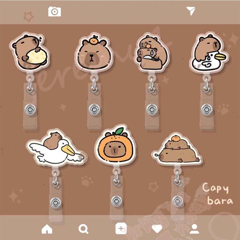 Capybara Badge Reel Cartoon ID Card Clips Name Card Holder Funny 360 ...