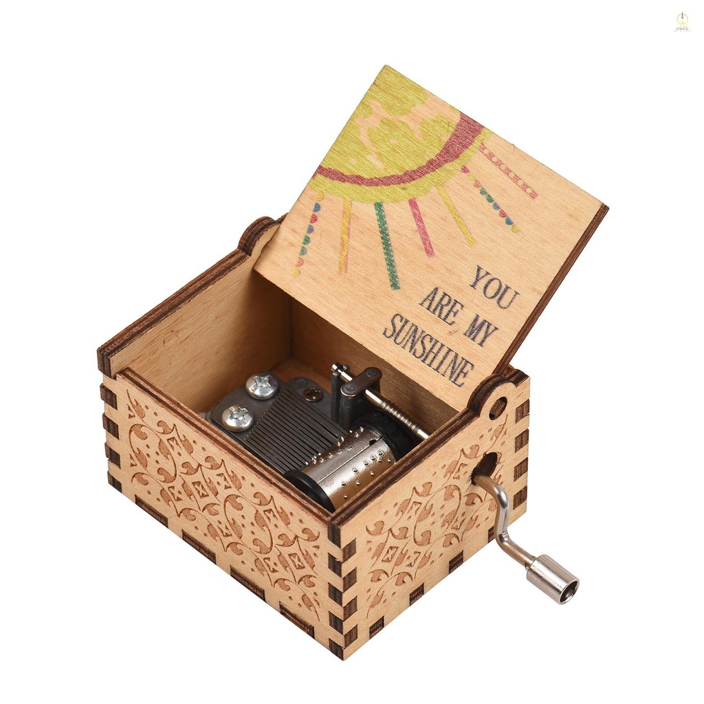 Vintage Wooden Music Box Palm-size Hand Crank Wood Case Musicbox ...