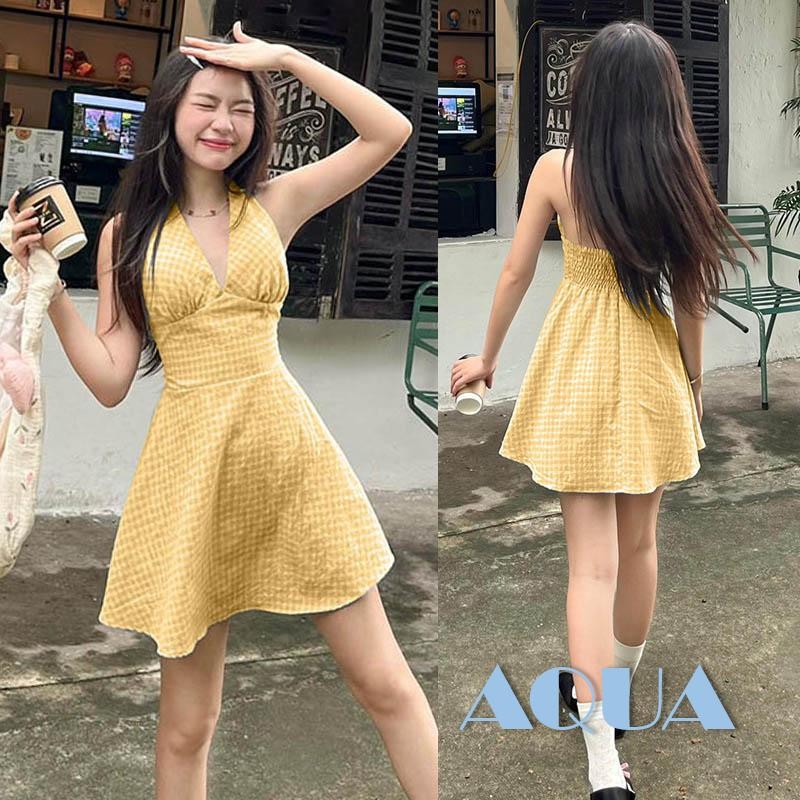 ANANA-2025 Plaid Mini Dress - TikTok Viral Halter Neck with Lacing ...