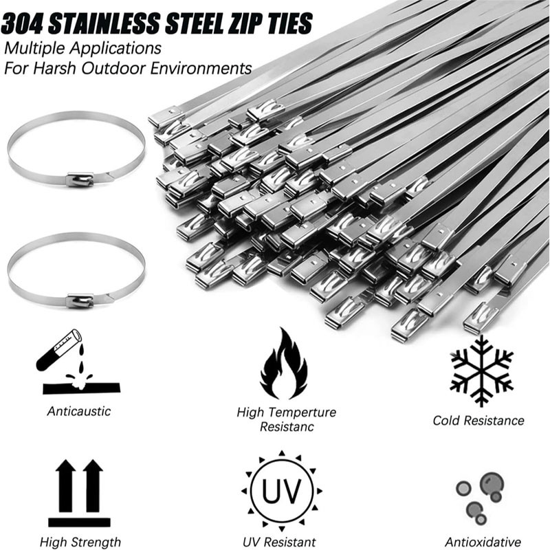 100PCS Metal Zip Ties Locking Cable Metal Zip Ties Stainless Steel ...