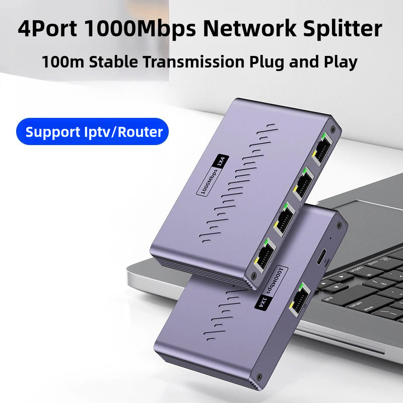 4Port 1000Mbps Network Splitter 1 in 4 Out Gigabit Ethernet Adapter ...