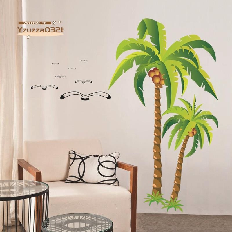 Coconut Palm Tree Sticker Tropical Beach Wall Decal Living Room ...