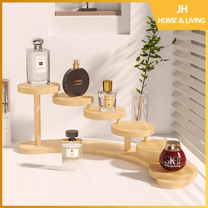 Wooden shelf Countertop Display Shelf Stepped Solid Wood Desktop round ...