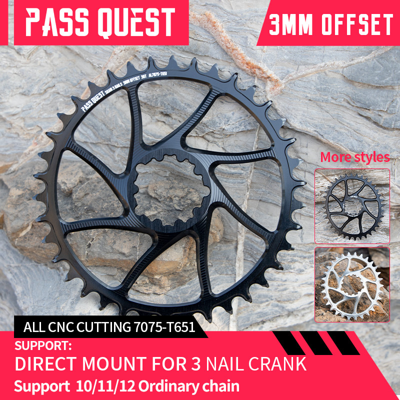 PASS QUEST GXP Chainring 3mm Offset for 3 bolt crank Round/Oval Narrow ...