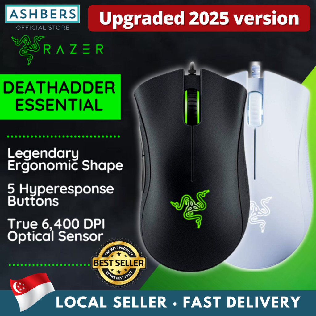 Upgraded 2025 version - Genuine Razer Deathadder Essential Ergonomic Wired Gaming Mouse 6400 DPI ...