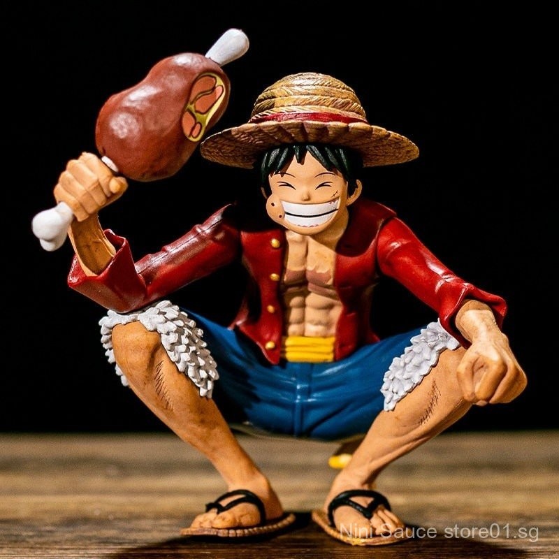 One Piece Chicken Leg Luffy Straw Hat Cartoon Meat Road Model Smiley ...