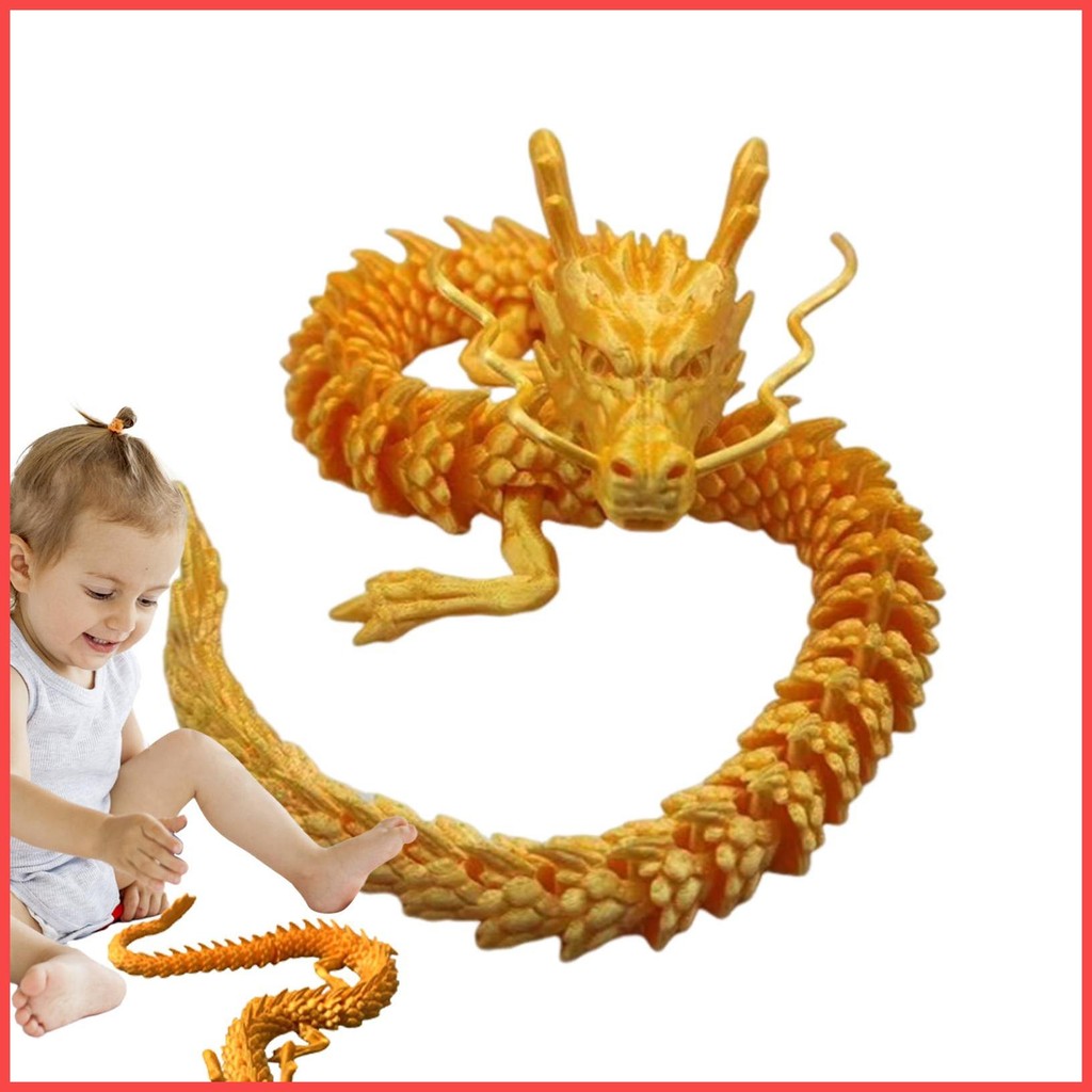 3D Articulated Dragon Collectible Dragon Figurines Golden Posable Gold ...