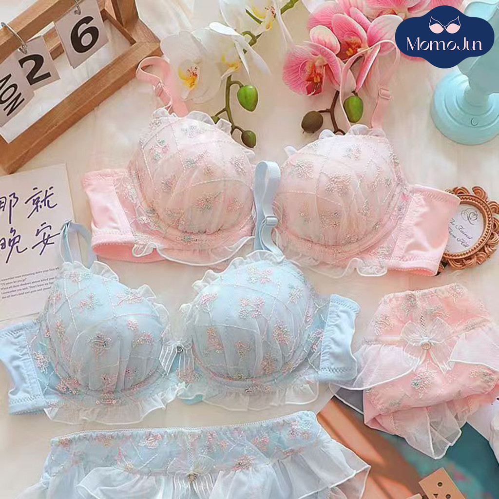 Momo Sexy Comfortable Embroidered Lace Bra Breathable Frameed Three ...