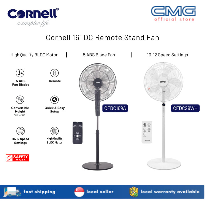 Cornell 16" DC Stand Fans with Remote Control // BLDC Motor, Adjustable ...