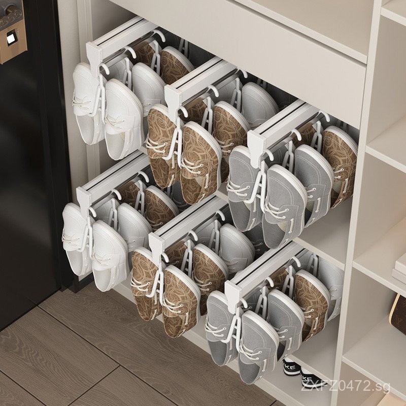 Pull-out Cabinet Storage Space-saving Shoe Rack Hook Telescopic Shoe ...