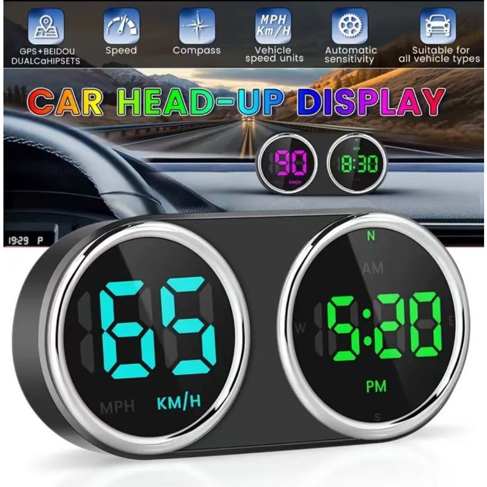 2025 Newest GPS Digital Speedomter Time Clock GPS HUD Over-speed Alarm ...
