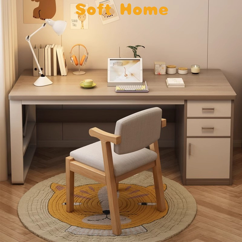 Solid Wood Desk Computer Desk Study Desk & Drawer Office Desk Computer ...