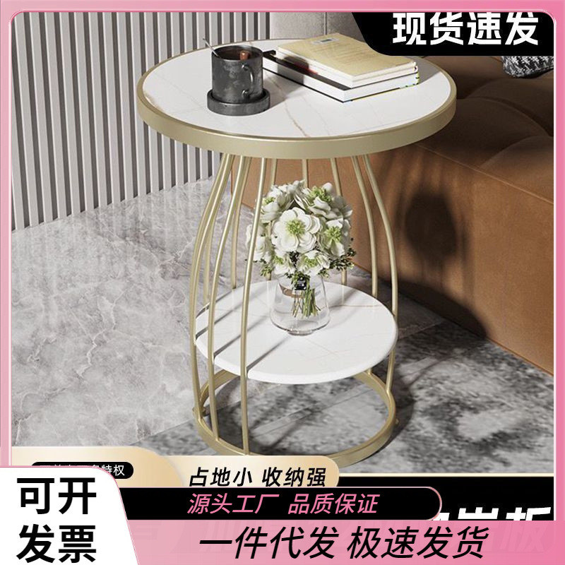 Light Luxury Side Table Marble Living Room Sofa Side Table Corner Table Balcony Small round ...
