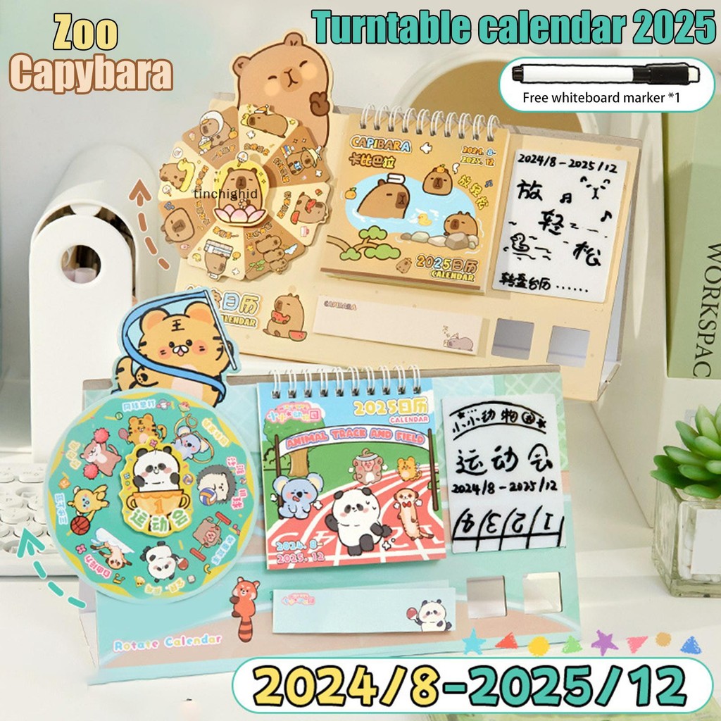 tinchighid 2025 Capybara Turntable Calendar Cartoon Creative Animals ...