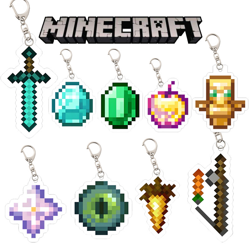 Keychain Minecraft Diamond Nether Star Golden Apple Pendant A Minecraft ...